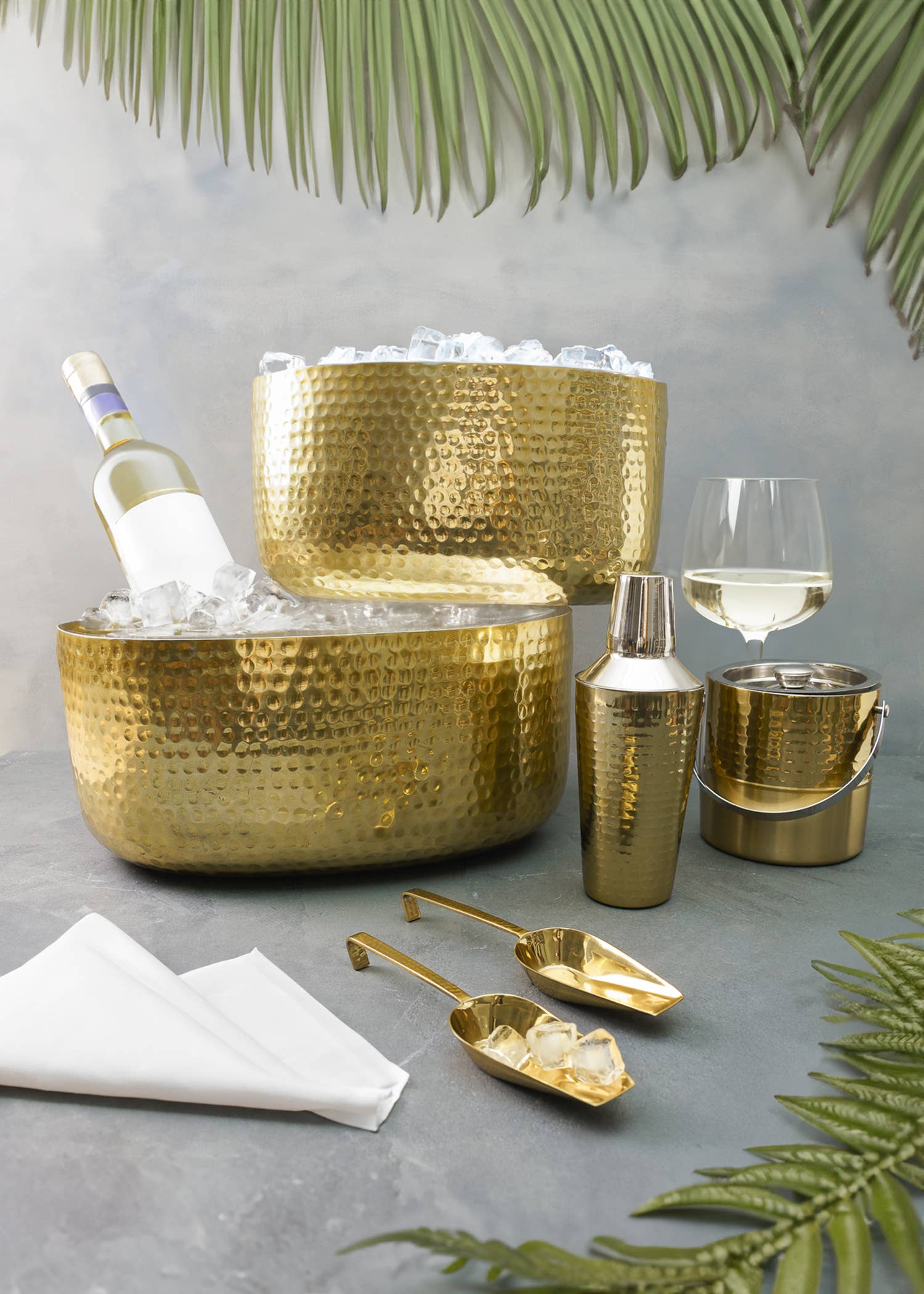 Hammered Gold Entertaining Set - Ice Buckets, Tongs, Shaker, & More ...